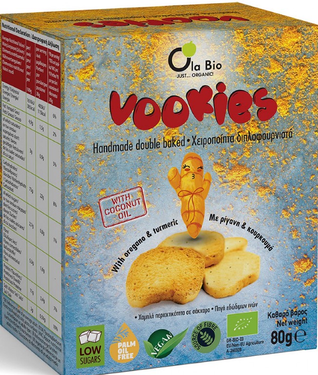 VOOKIES με κουρκουμά & ρίγανη Bio 80gr (ΟΛΑ Bio) τιμή 1.90€ - Βιολογικά ...